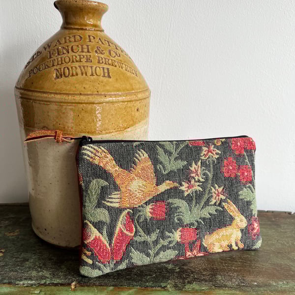 Vintage woodland tapestry fabric zip pouch with... - Folksy