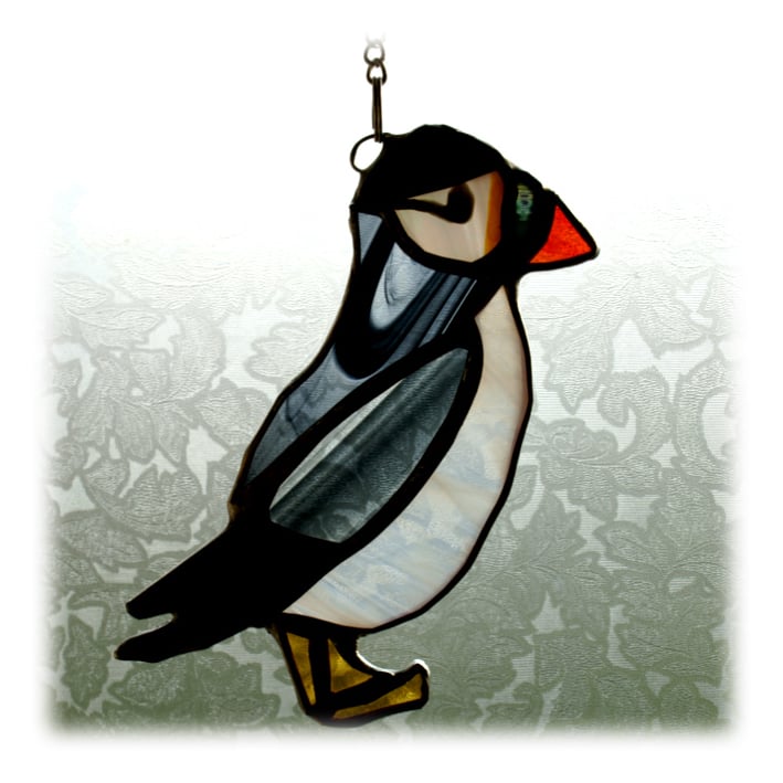 Puffin Suncatcher Handmade Stained Glass Bird - Folksy