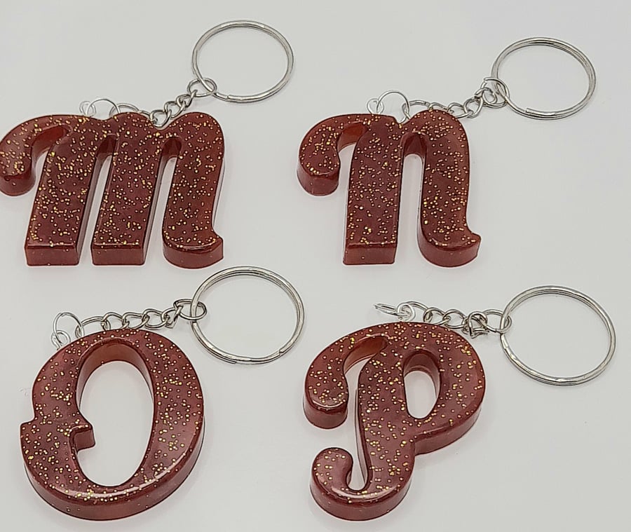 Red Wine and Golden Glitter Resin Alphabet Keyr... - Folksy
