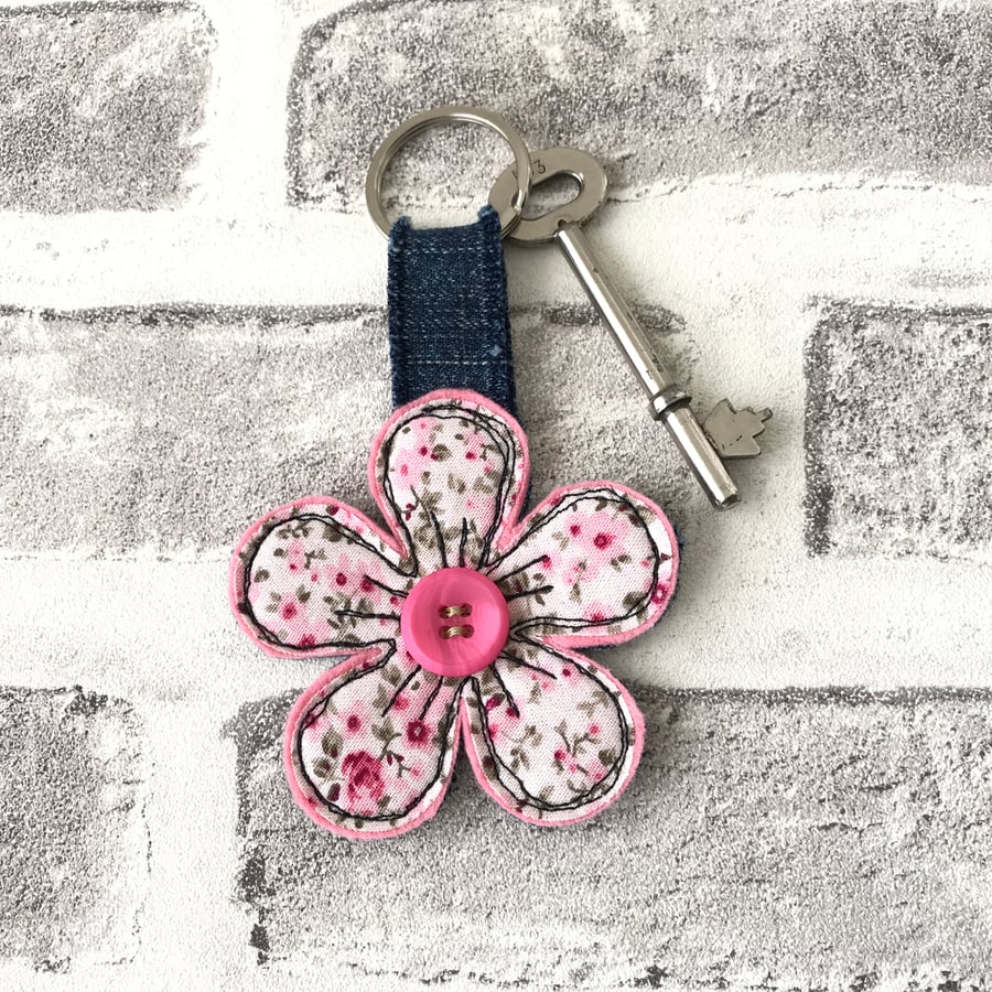 Flower Keyring, Bag Charm. Floral Pink - Folksy