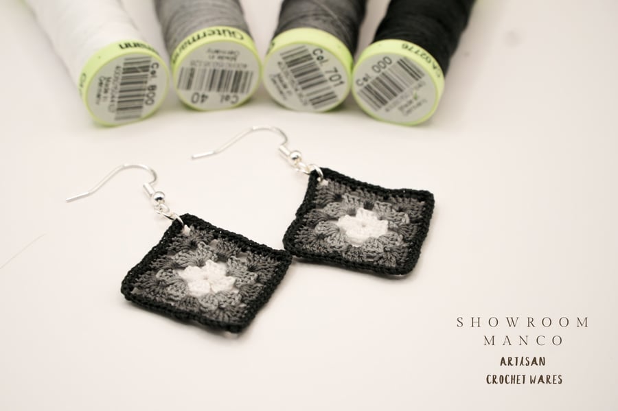 Granny square earrings with sterling silver hoo... - Folksy