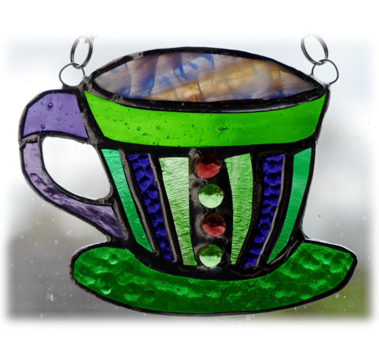 Teacup Stained Glass Suncatcher coffee cup mug 007 - Folksy