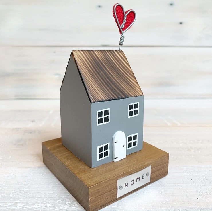 Handmade Wooden Cottage with Heart (Grey) - Folksy