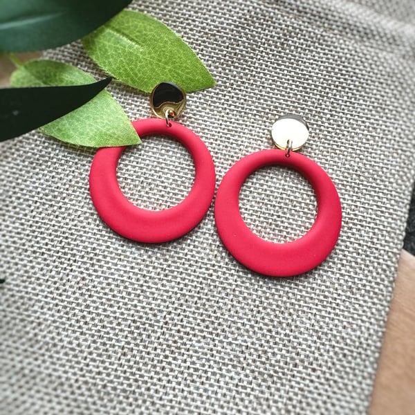Coral Red Hoops on Gold Earrings - Custom Charl... - Folksy