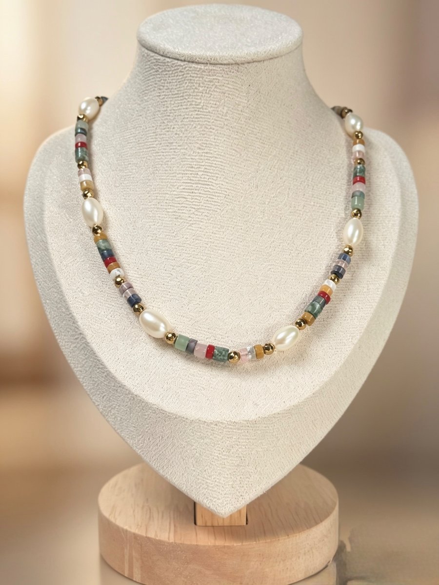 Gemstone & Pearl Beaded Necklace Handmade S... - Folksy