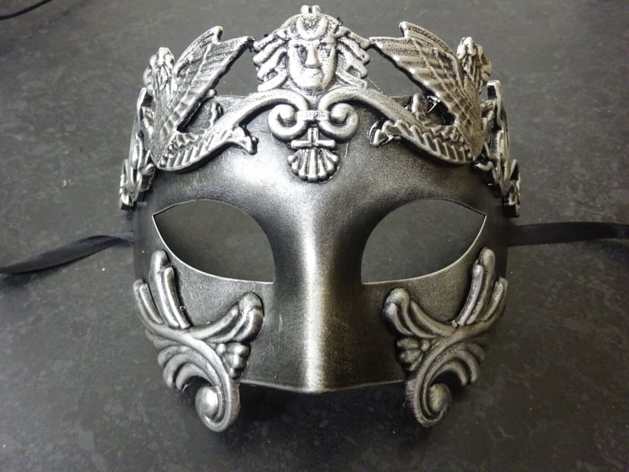 Mens silver grey greek roman soldier god masque... - Folksy