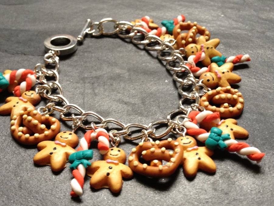 Kitsch Gingerbread Man Fimo Charm Bracelet: Ca... - Folksy