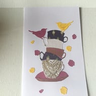 Tea cups. Handmade card. Mothers day card. Tea ... - Folksy