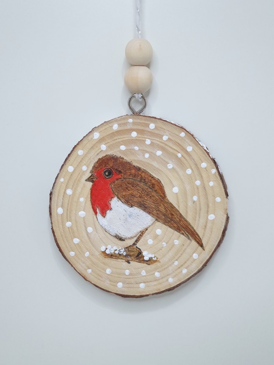 Robin Christmas decoration, pyrography hanging... - Folksy