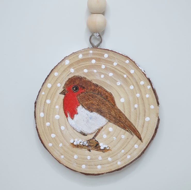 Robin Christmas decoration, pyrography hanging... - Folksy