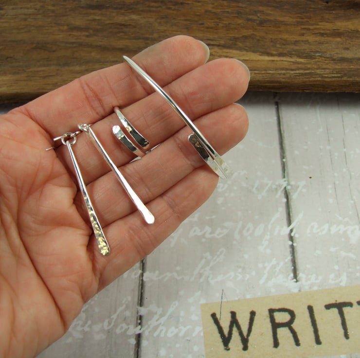 Silver Simple Hammered Jewellery Set. Bangle, E... - Folksy