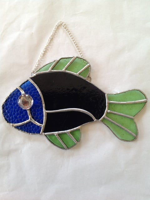 Stained glass hanging fish sun catcher - Folksy