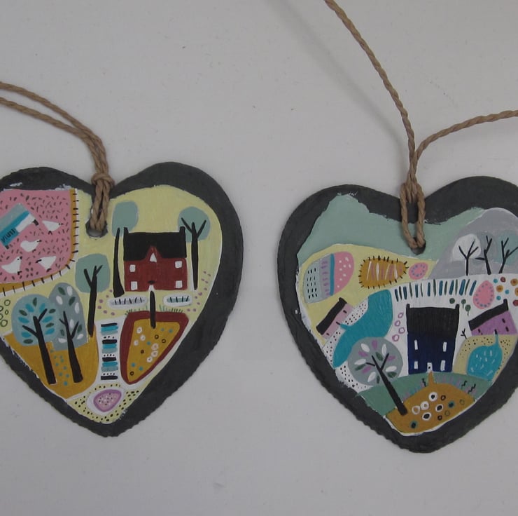 Slate Hanging Heart..Original painting of a lan... - Folksy