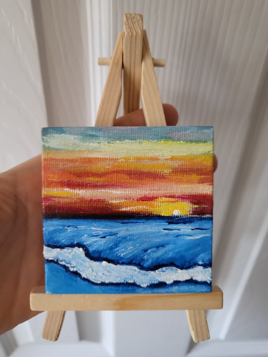 Original oil painting ocean sunset mini canvas ... - Folksy