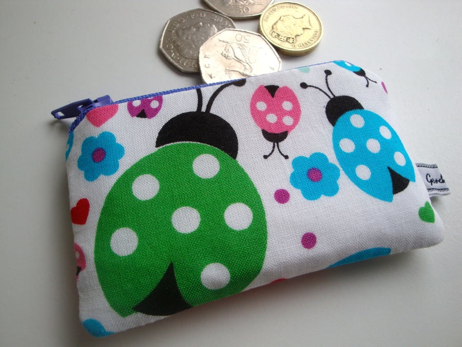 SALE Kids Cotton Coin Purse - ladybirds - Folksy