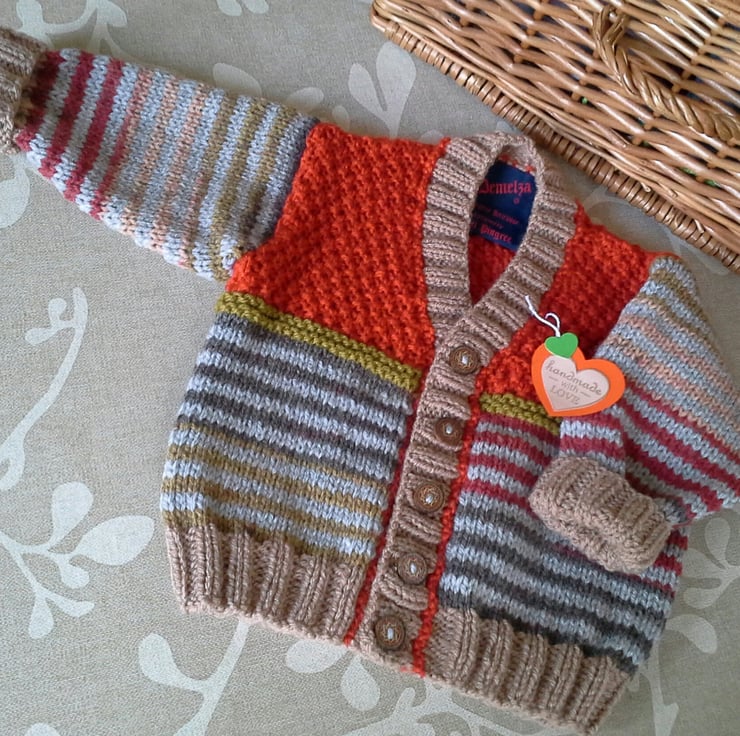 Luxury Hand Knitted Baby Cardigan with wool 9-... - Folksy