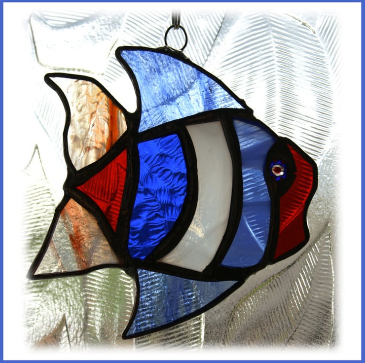 Fish Suncatcher Handmade Stained Glass Red Whit... - Folksy