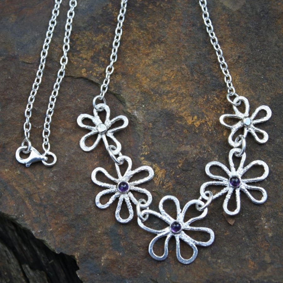 Silver and amethyst necklace, Daisy Chain SALE - Folksy