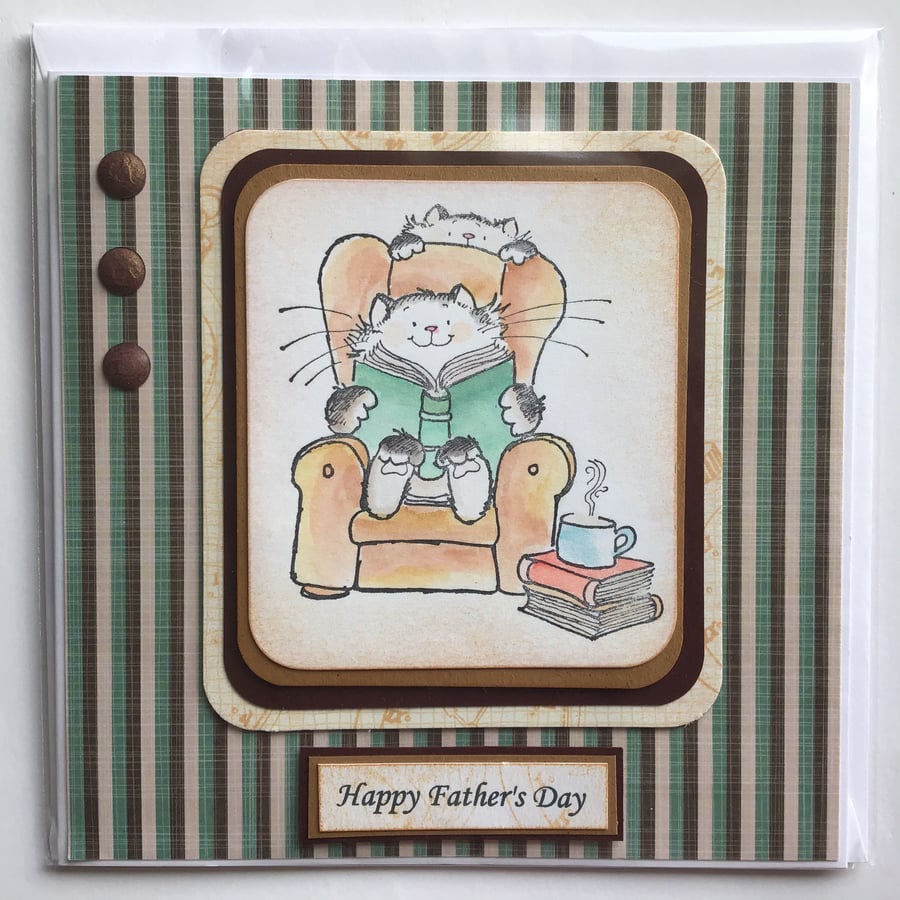 Fathers Day Card - Cute Cat and Kitten - Folksy