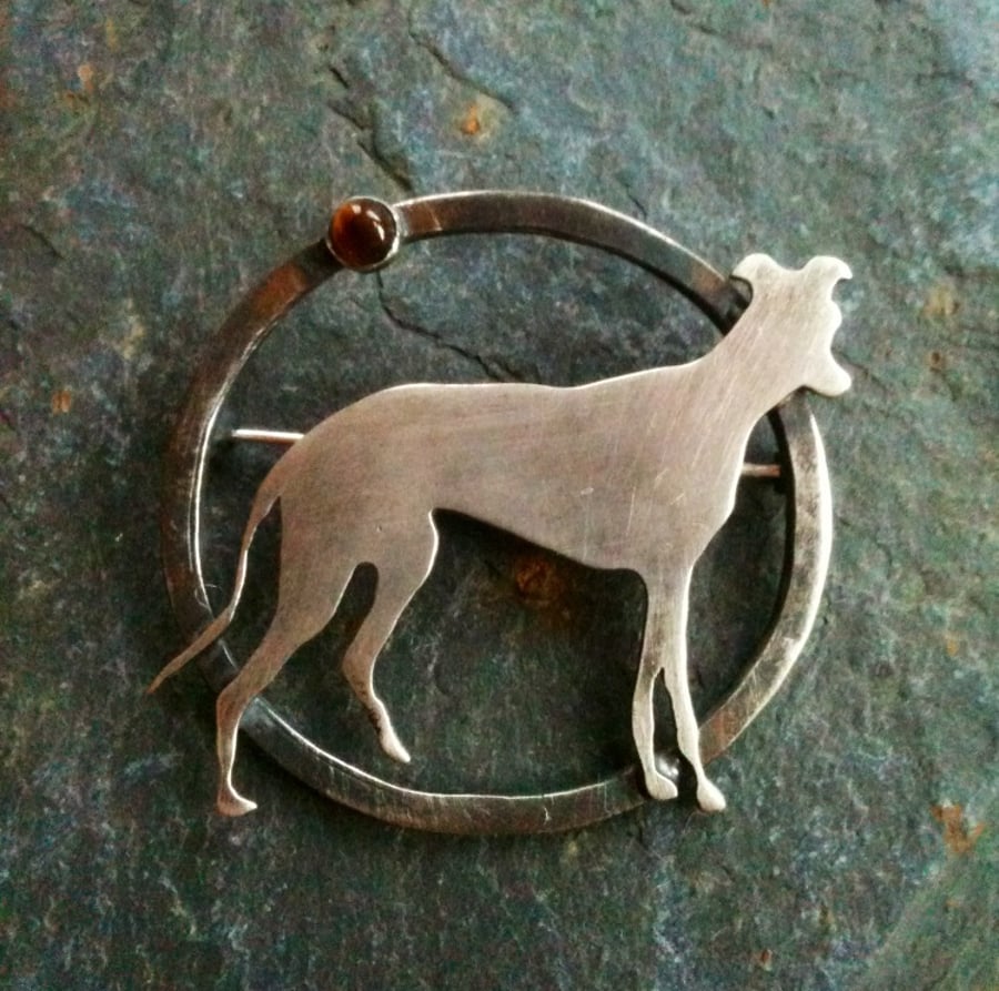 Sterling silver hound brooch - Folksy