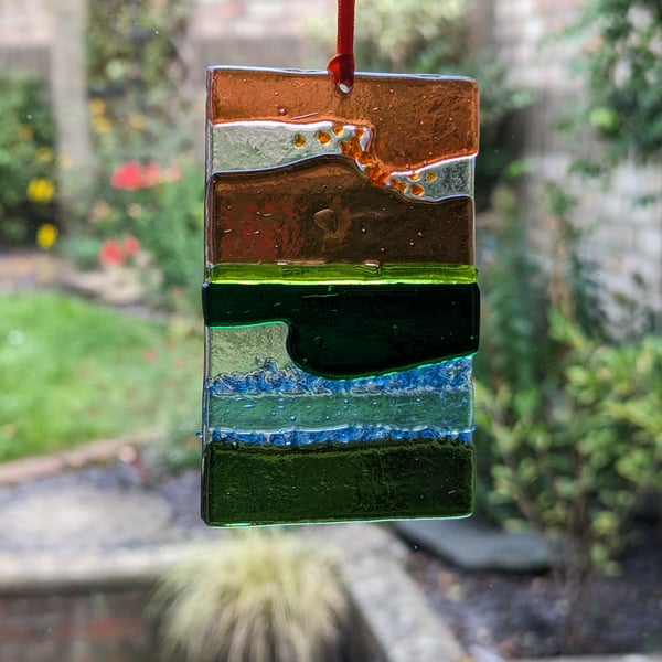 Fused Glass Artistic Sunset Landscape Hanger - Folksy