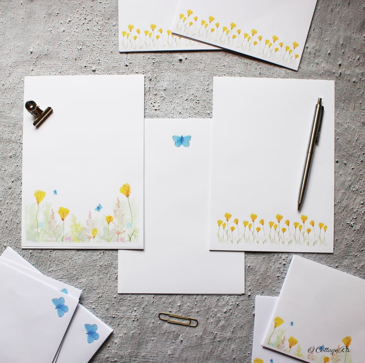 Letter Writing Paper Set Wildflower and Butterf... - Folksy
