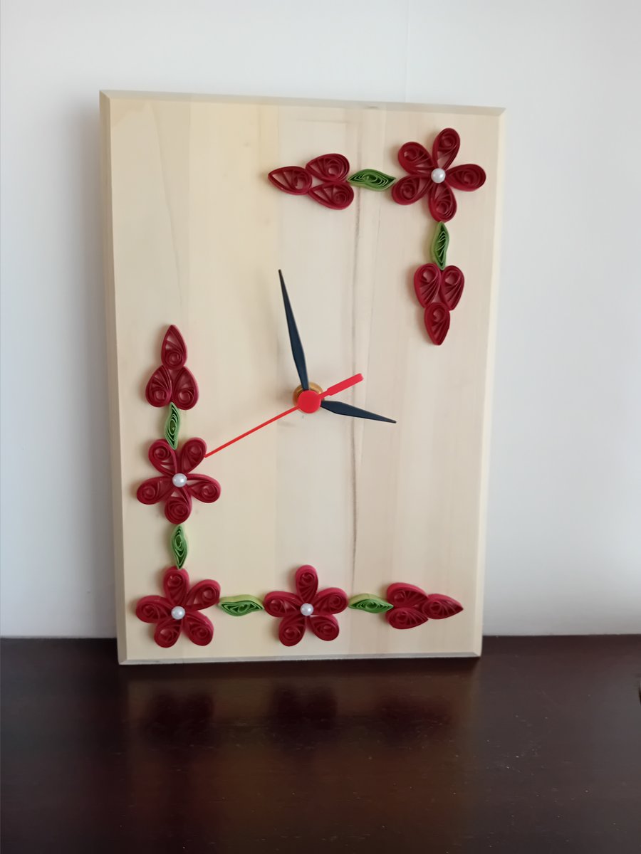 Quilled Wall Clock on Wood - Folksy