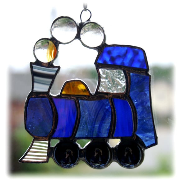 Steam Train Suncatcher Stained Glass Red Handma... - Folksy