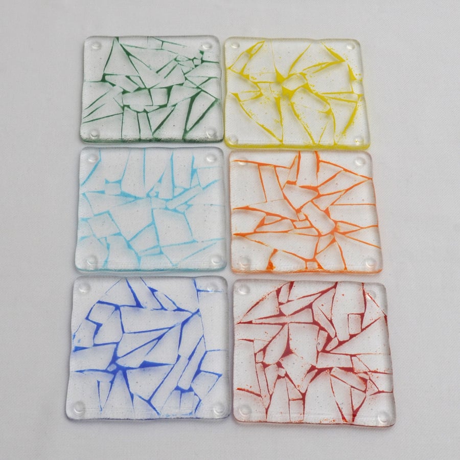 Set of 6 glass coasters in a rainbow of colours - Folksy