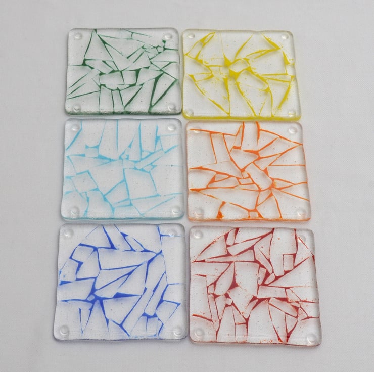 Set of 6 glass coasters in a rainbow of colours - Folksy