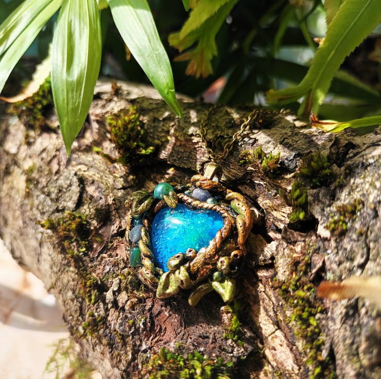 Blue Heart Fantasy Necklace, Polymer Clay and R... - Folksy