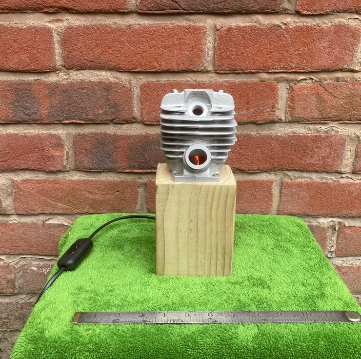 Engine Table Lamp, with Chainsaw Cylinder Lit I... - Folksy