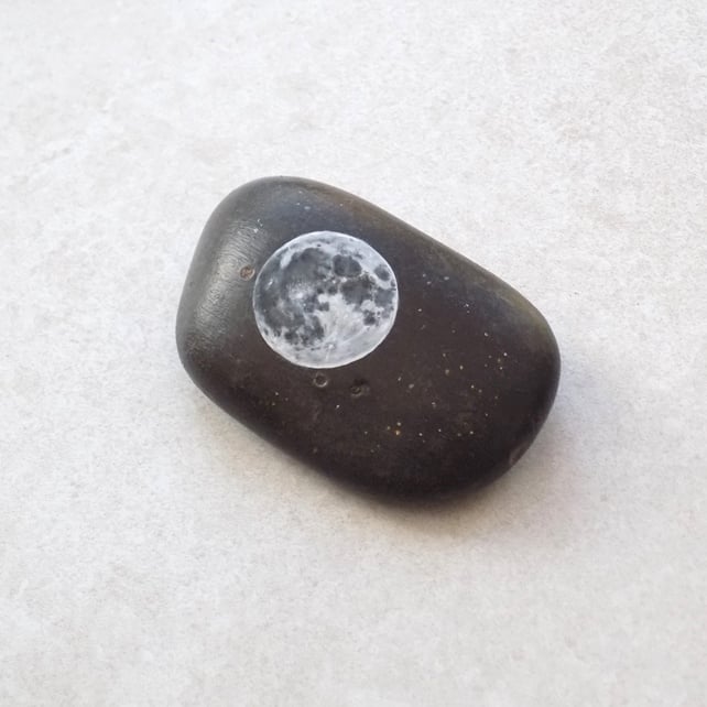 Hand Painted Stone 'Moon' - Folksy