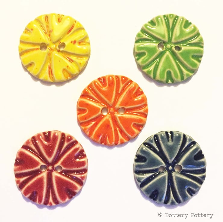 Pottery buttons Set of five large handmade cera... - Folksy