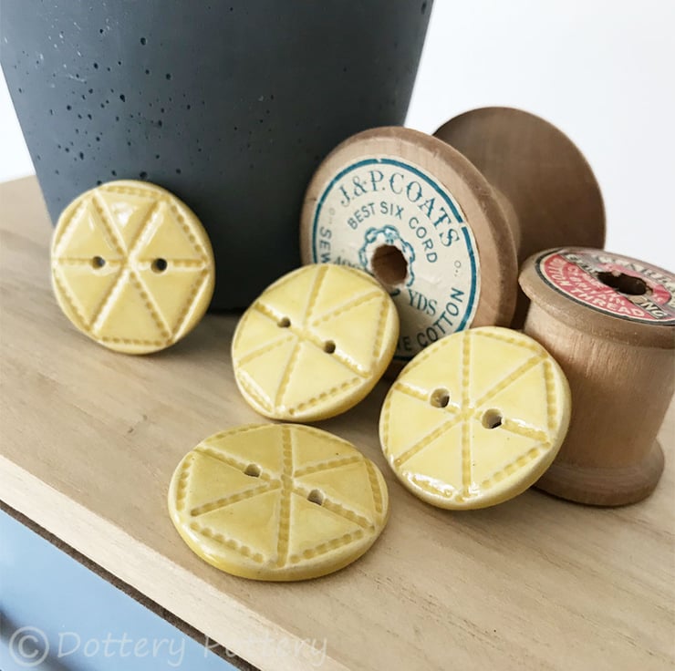 Set of four bright yellow ceramic handmade buttons - Folksy