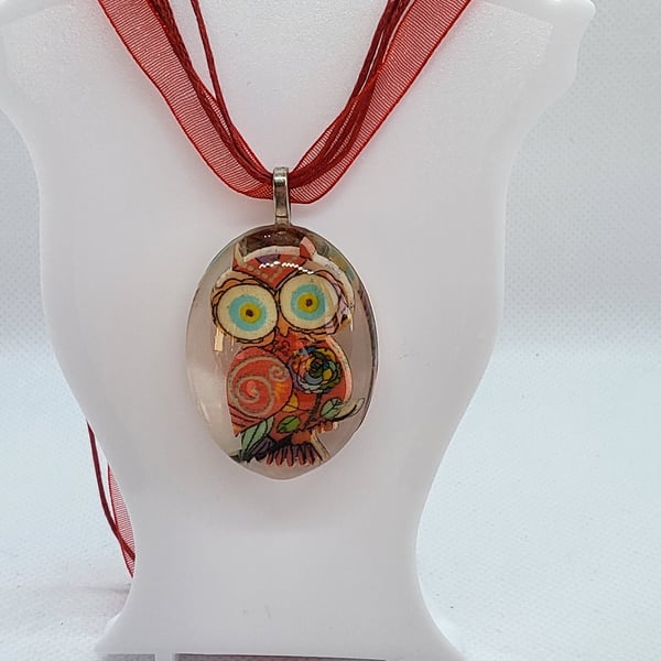 Owl Oval Pendant - Folksy