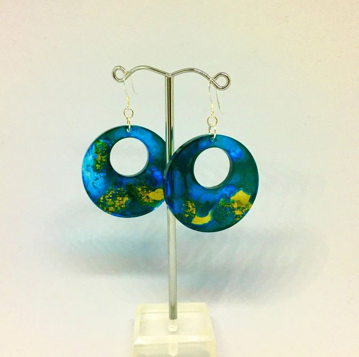 Green and gold dangle earrings on sterling silver. - Folksy