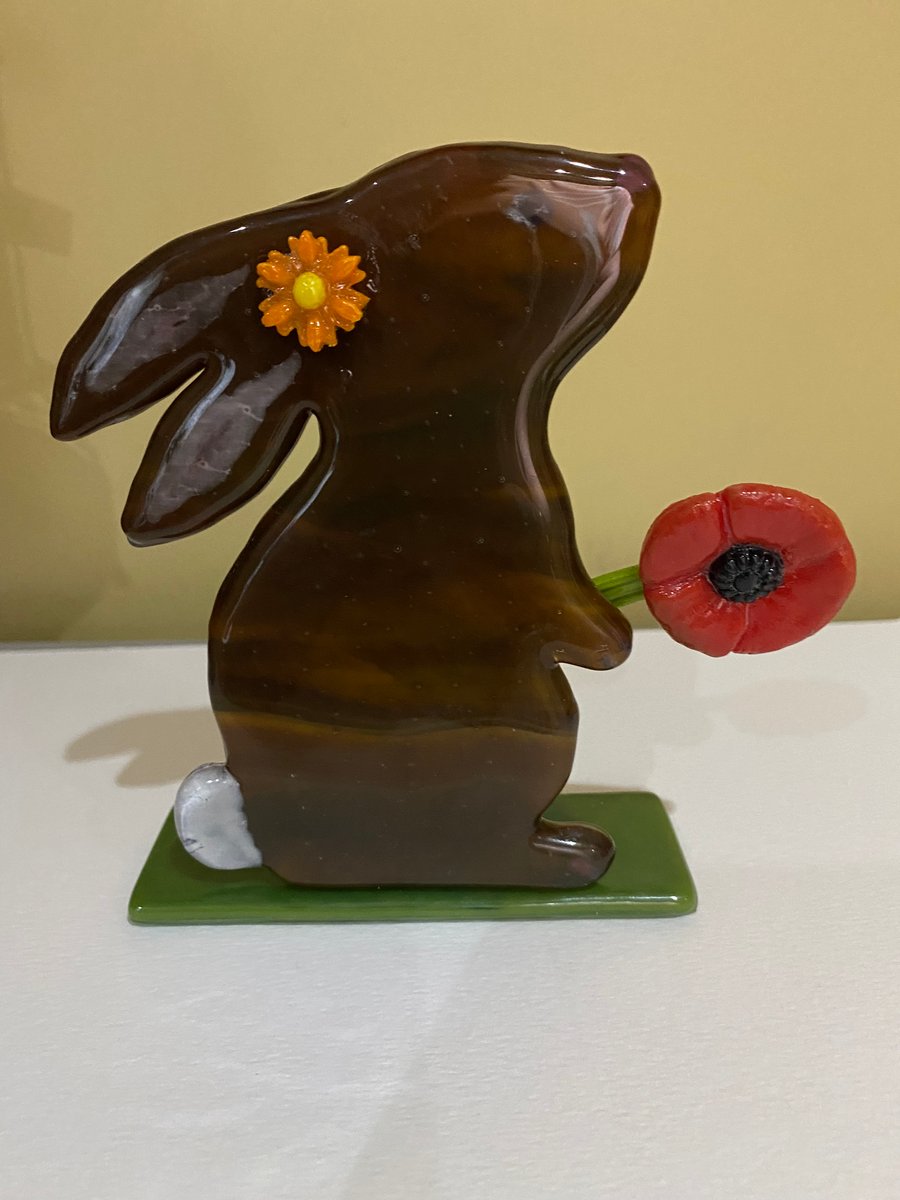 Fused glass, freestanding bunny rabbit ornaments - Folksy