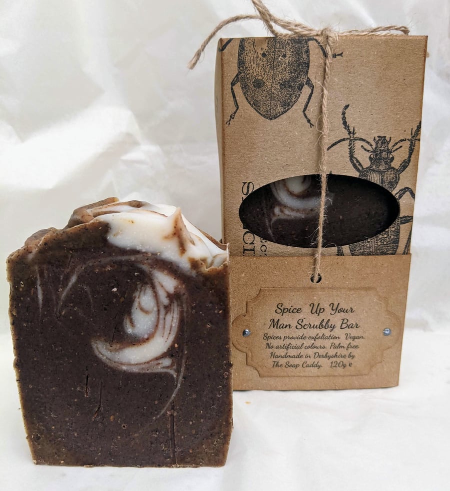 Soap- Spice Up Your Man Scrubby Bar . Vegan 120g - Folksy