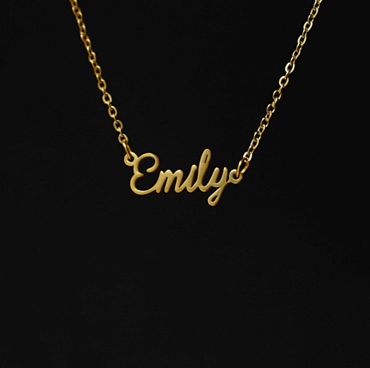 18k Gold plated Emily nameplate name pendant ne... - Folksy