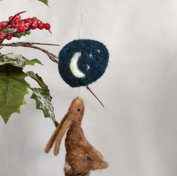 The hare and her two-faced moon, needle felted ... - Folksy