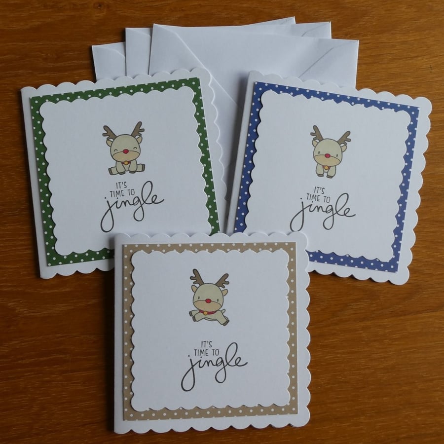 Pack of 3 Reindeer Christmas Cards - Folksy