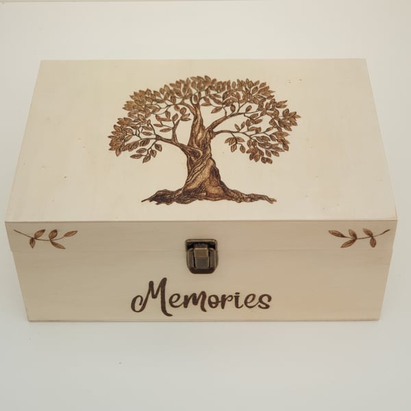 Pyrography tree, Memory box, keepsakes and phot... - Folksy