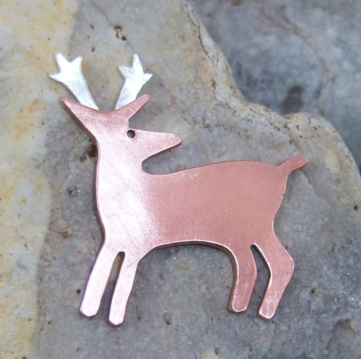 Deer brooch in copper and sterling silver - Folksy