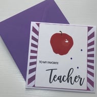 Thank You Teacher Handmade Card To My Favorite ... - Folksy