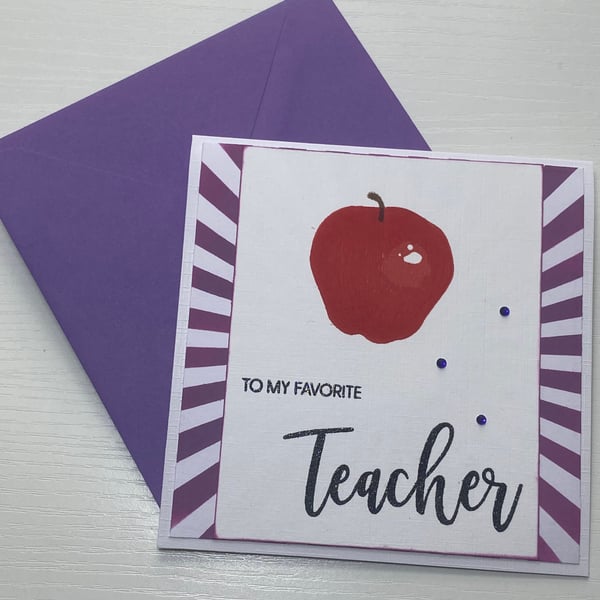 Thank You Teacher Handmade Card To My Favorite ... - Folksy