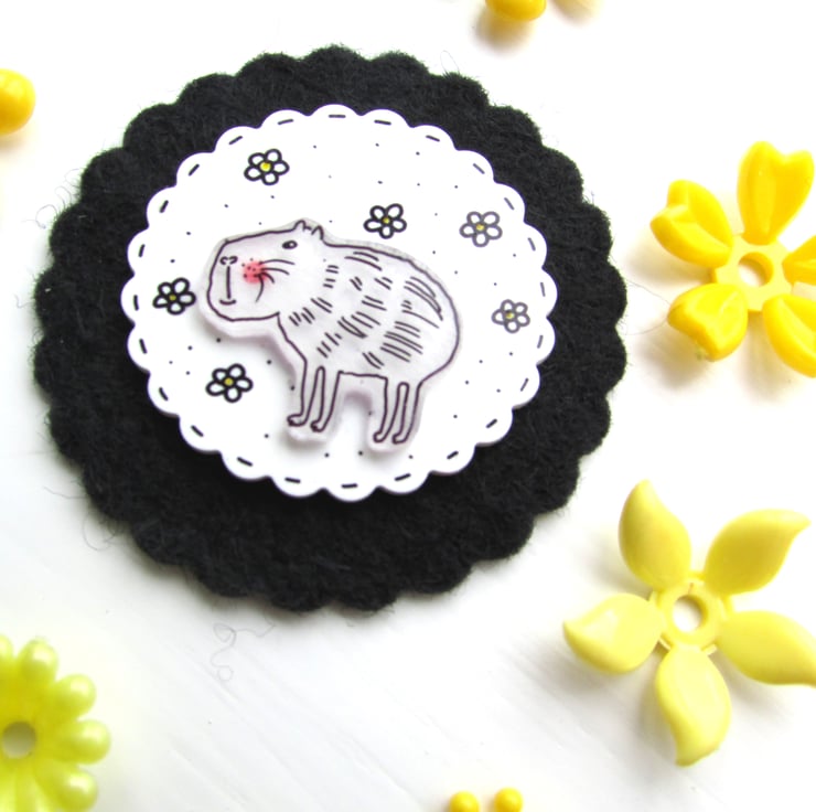 capybara brooch - handmade shrink plastic brooch - Folksy