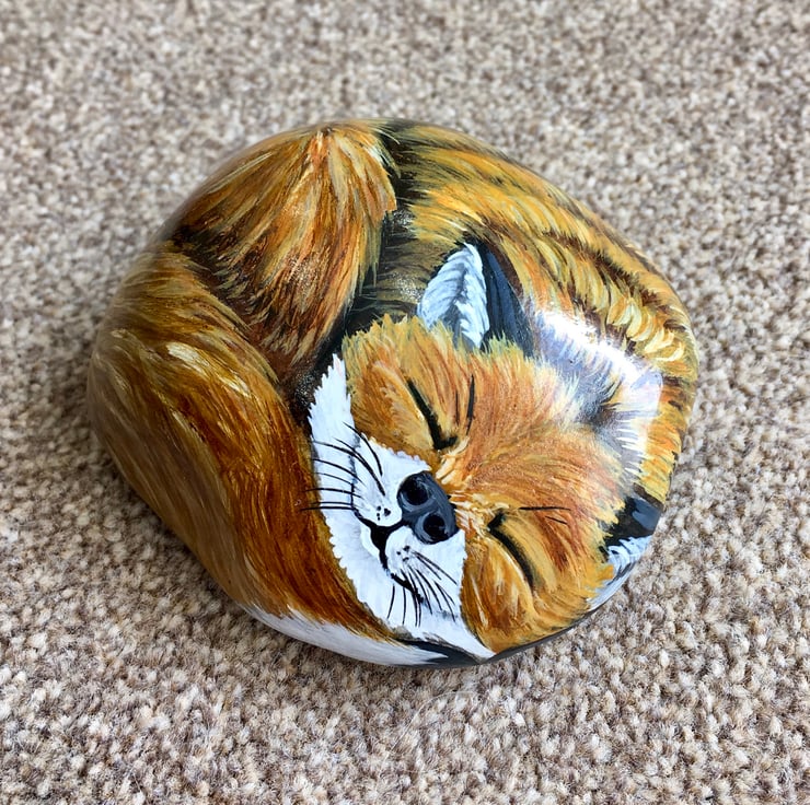 Fox hand painted pebble garden rock art wildlif... - Folksy