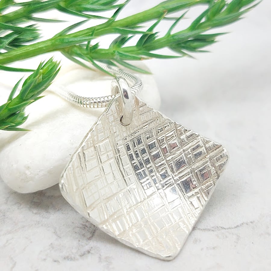 Sterling Silver Square Textured Pendant - Folksy