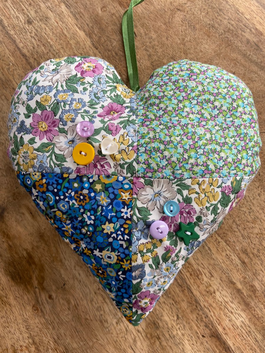 Padded Heart Hanging Decoration - Floral Libert... - Folksy